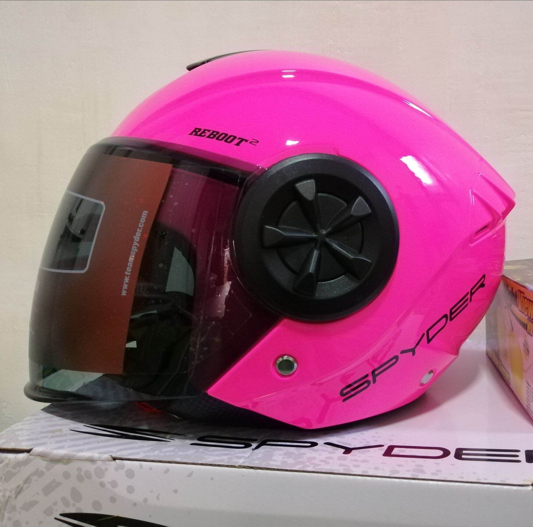 SPYDER Reboot 2G Glossy Pink Helmet Half Face with Extra Clear Lens and ...