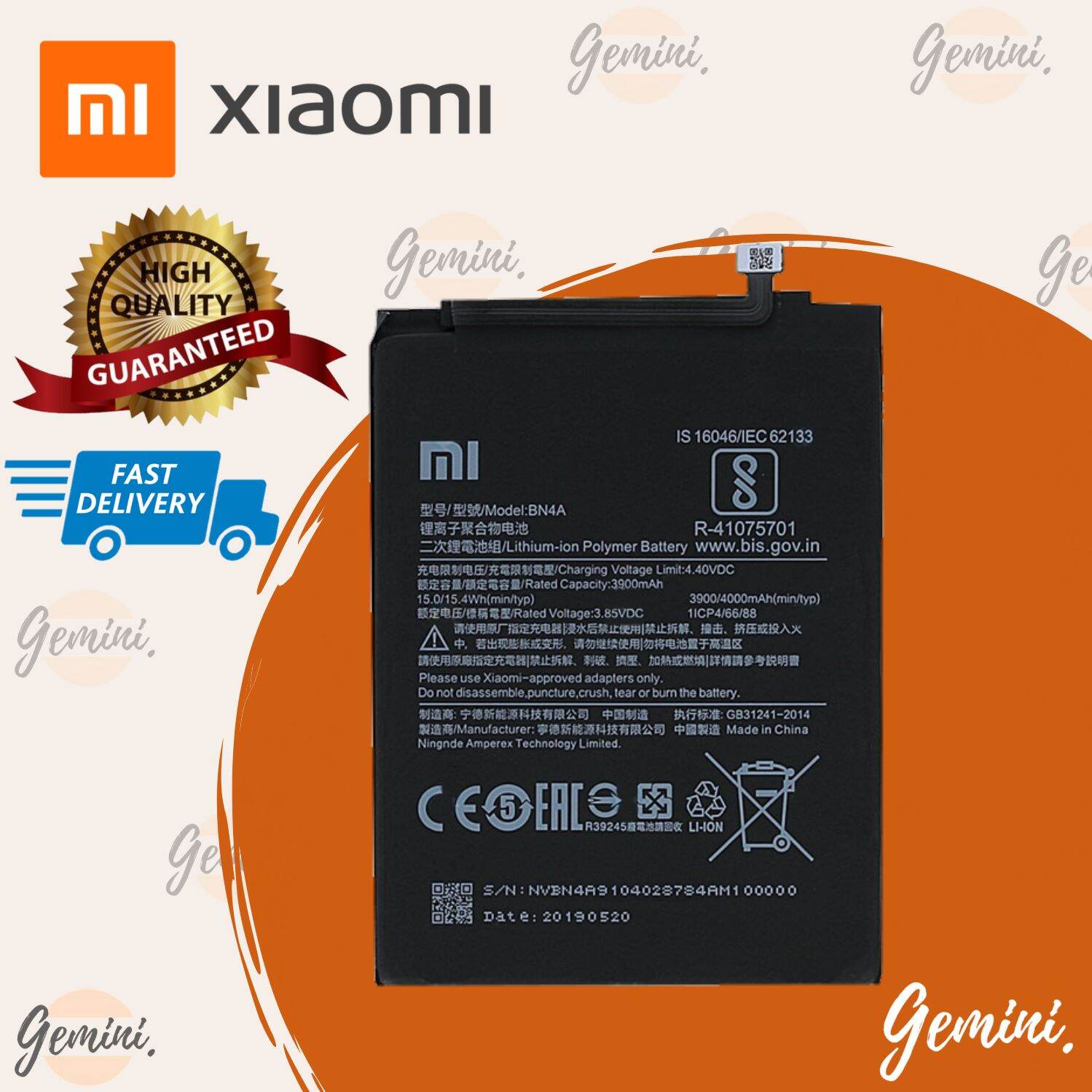 Xiaomi Redmi Note 7 Pro or Xiaomi Redmi Note 7 Battery Model: (BN4A ...