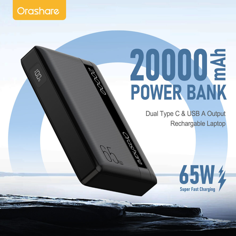 Orashare PL265 65W 20000mAh Powerbank Dual USB and Type C Output Power ...