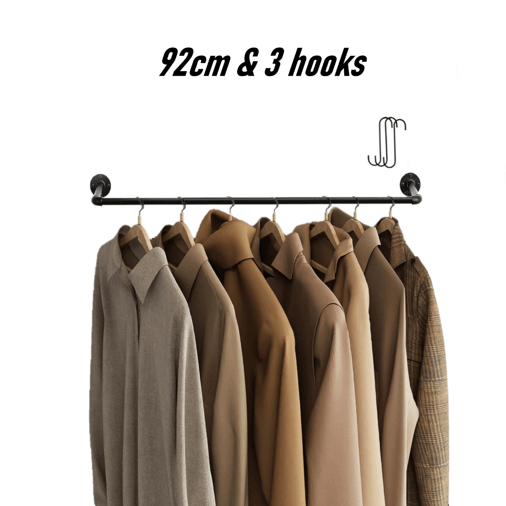 LIKHA Industrial Pipe Clothes Rack Iron Garment Bar Wall-Mounted Drying ...