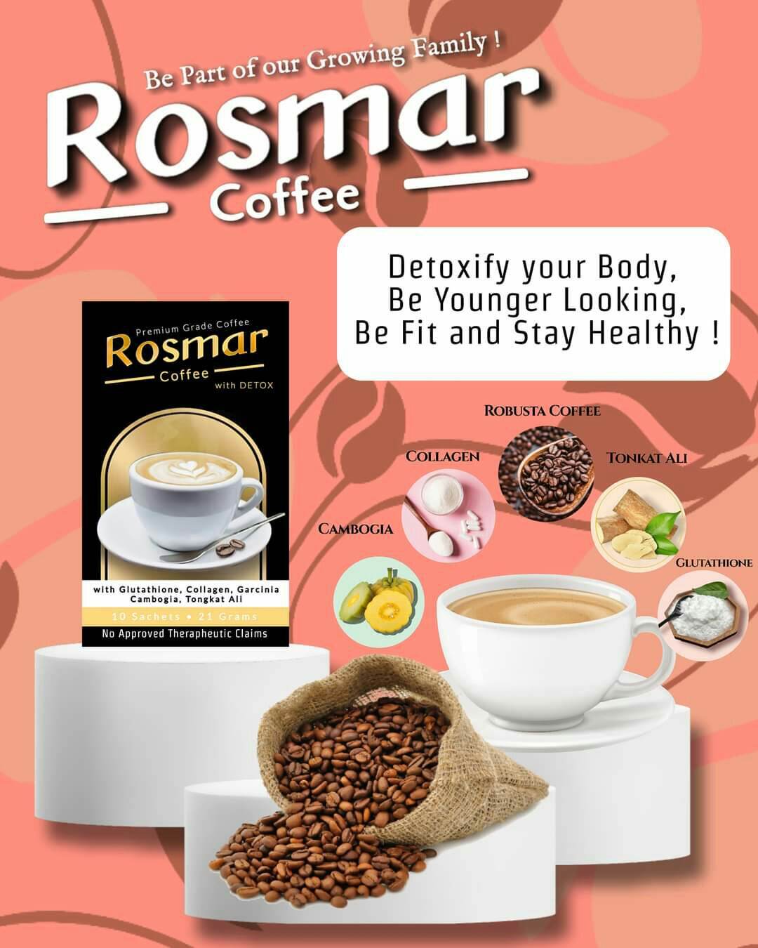 Rosmar Detox Drink Coffee and Dark Chocolate Flavor with freebies ...