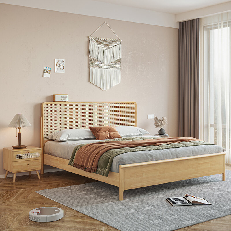 Nordic Quiet Style Solid Wood Bed Bedroom Double Bed 1.8 M Retro B & B ...