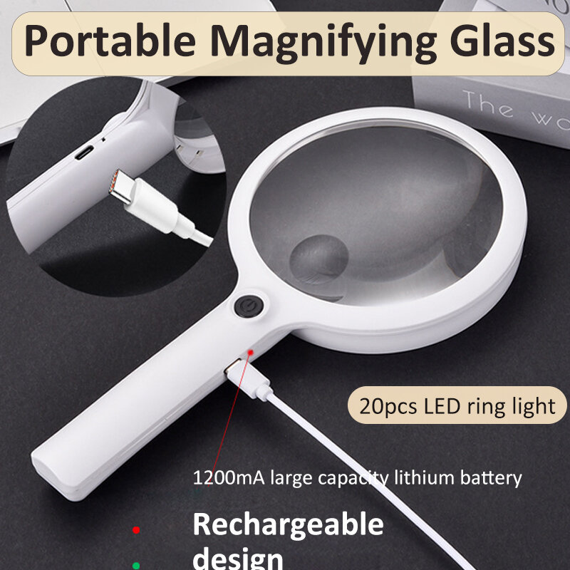 Handheld Magnifier 40/30/20X Rechargeable Illuminated Magnifying Glass ...