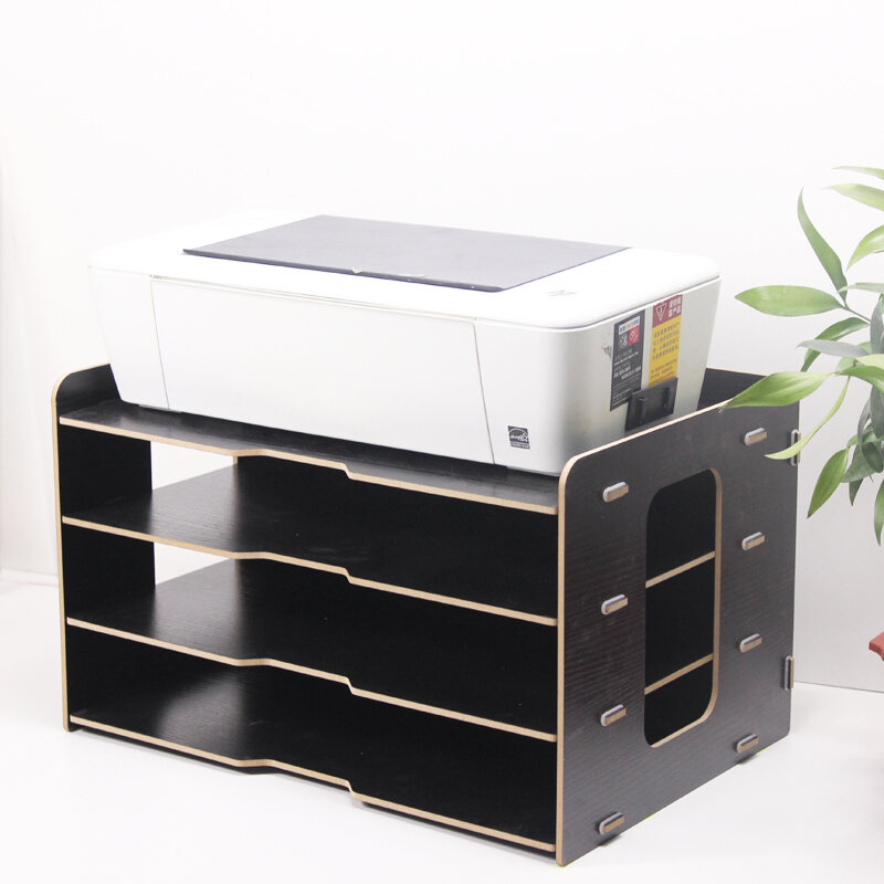 Thickened File Shelf Wooden Desktop Multi-Layer 4-Grid Office Bookshelf ...