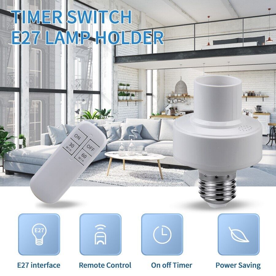 Smart Timer Switch Wireless Remote Control E27 15m Range Lamp Holder ...