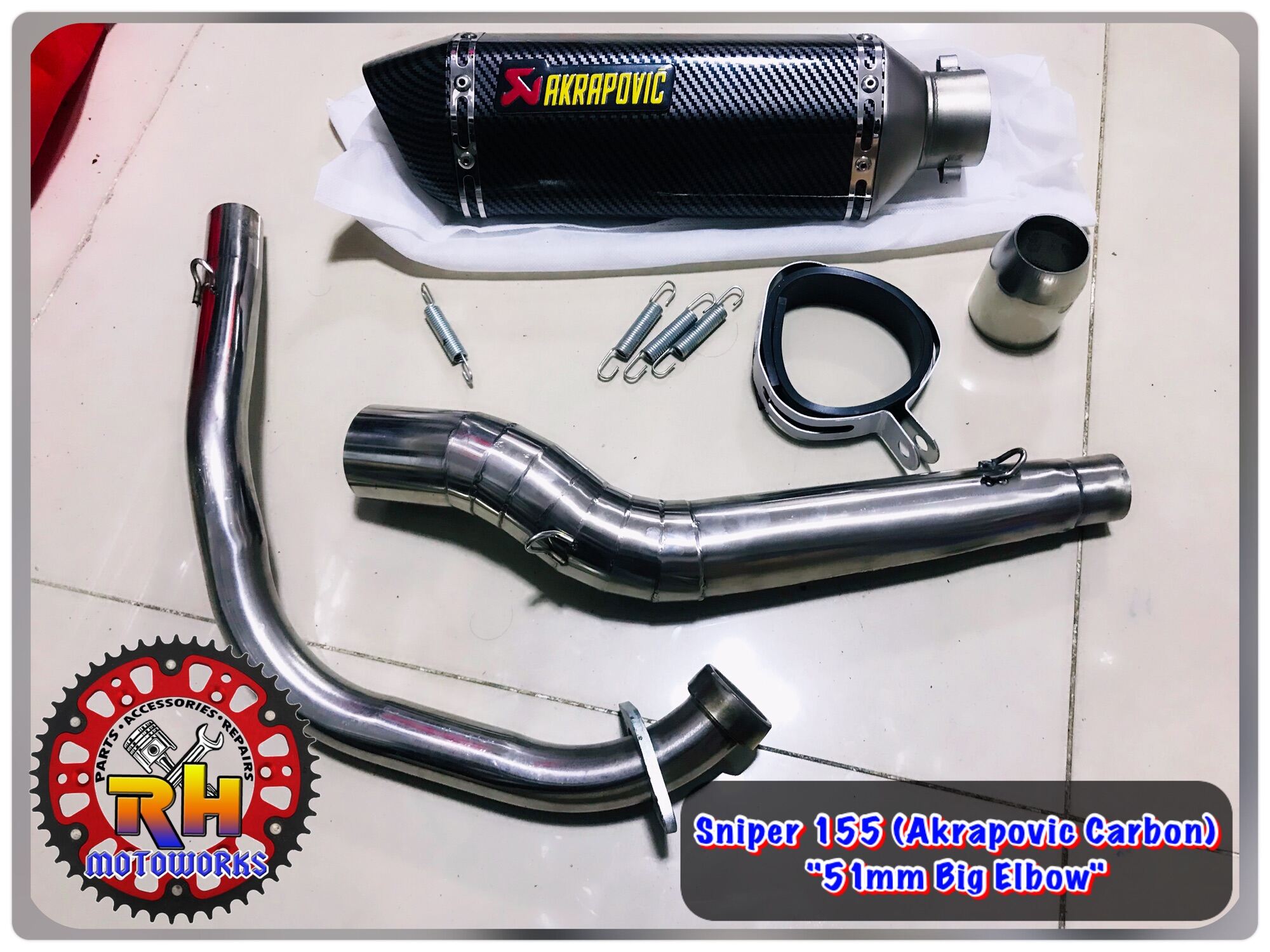 Sniper 155 Akrapovic Pipe with Stainless 51mm Elbow (with Silencer ...