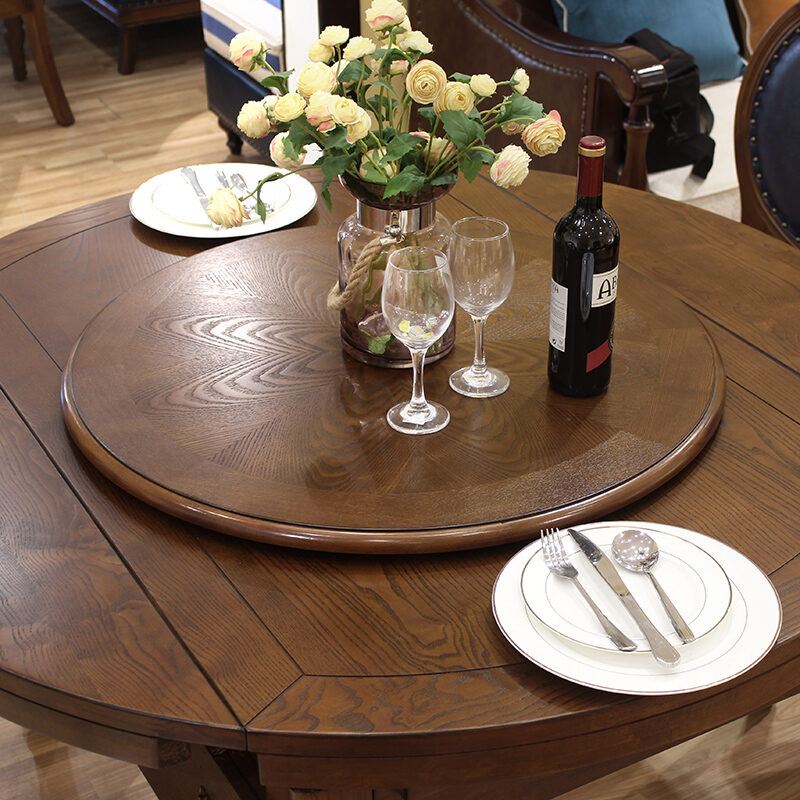 American-Style Solid Wood round Table Turntable Dining Table Round ...