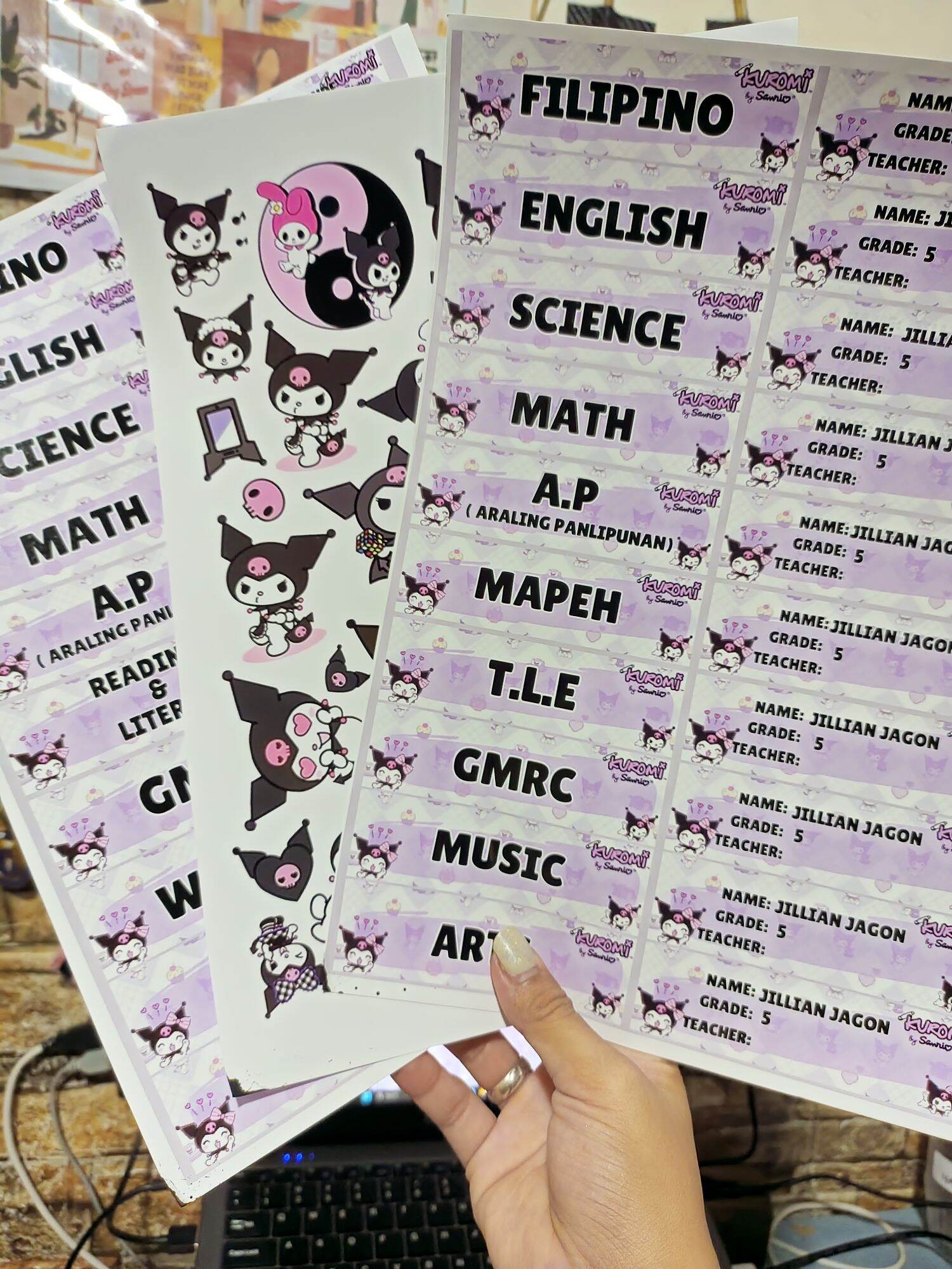 BHM ┃( KUROMI DESIGN )Sticker Name, Grade, Section Subject Label ...