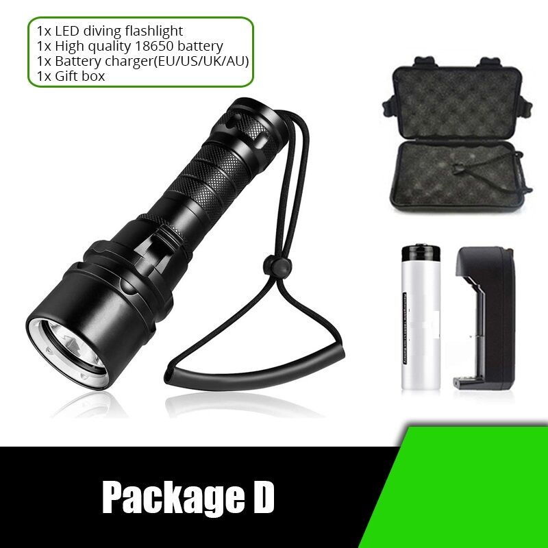 Powerful LED Diving Flashlight Super Bright T6/L2 Professional ...