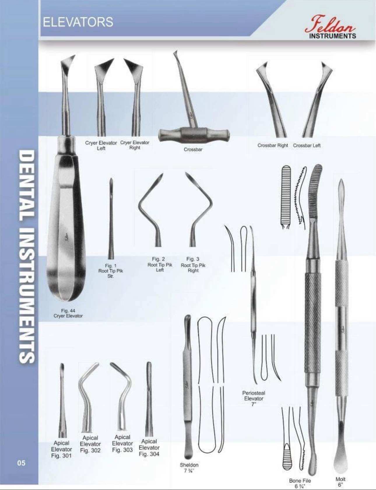 Elevator 301 / 302 / 303 / 304 FELDON Dental hand instrument Stainless ...