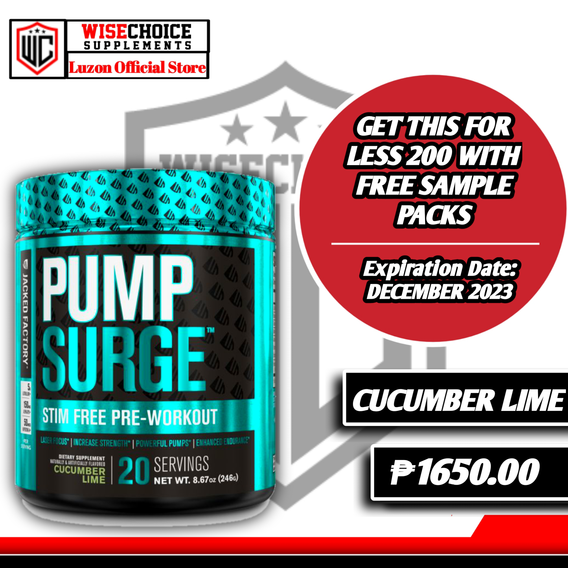 JACKED FACTORY PUMP SURGE PRE WORKOUT CUCUMBER LIME LESS 200 EXPIRATION DECEMBER 2023 | Lazada PH
