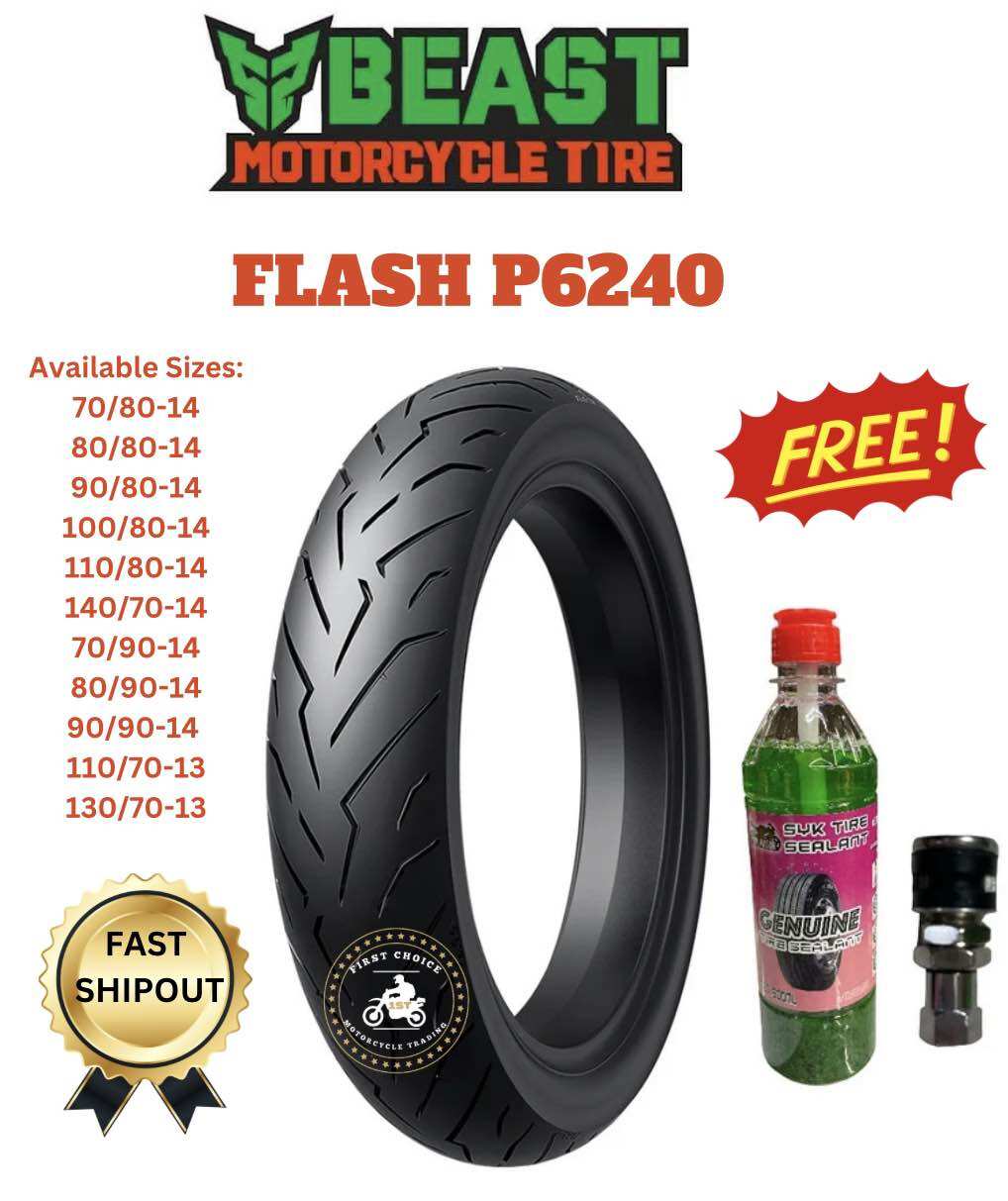 Beast Flash P6240 Tubeless Tires 70/80-14 70/90-14 80/80-14 80/90-14 90 ...