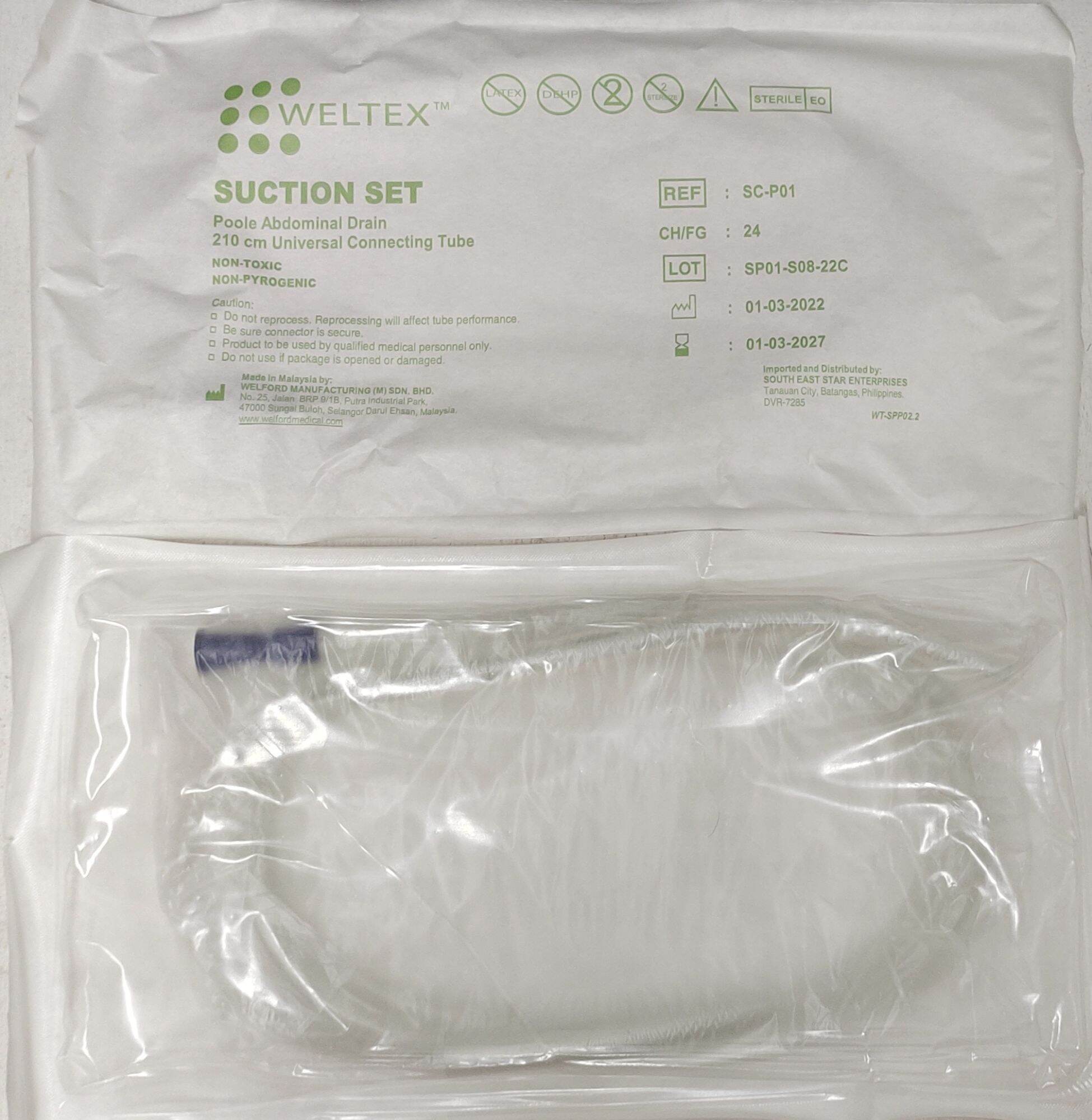 Suction Set/Poole Abdominal Drain (Weltex) 210cm Universal Connecting ...