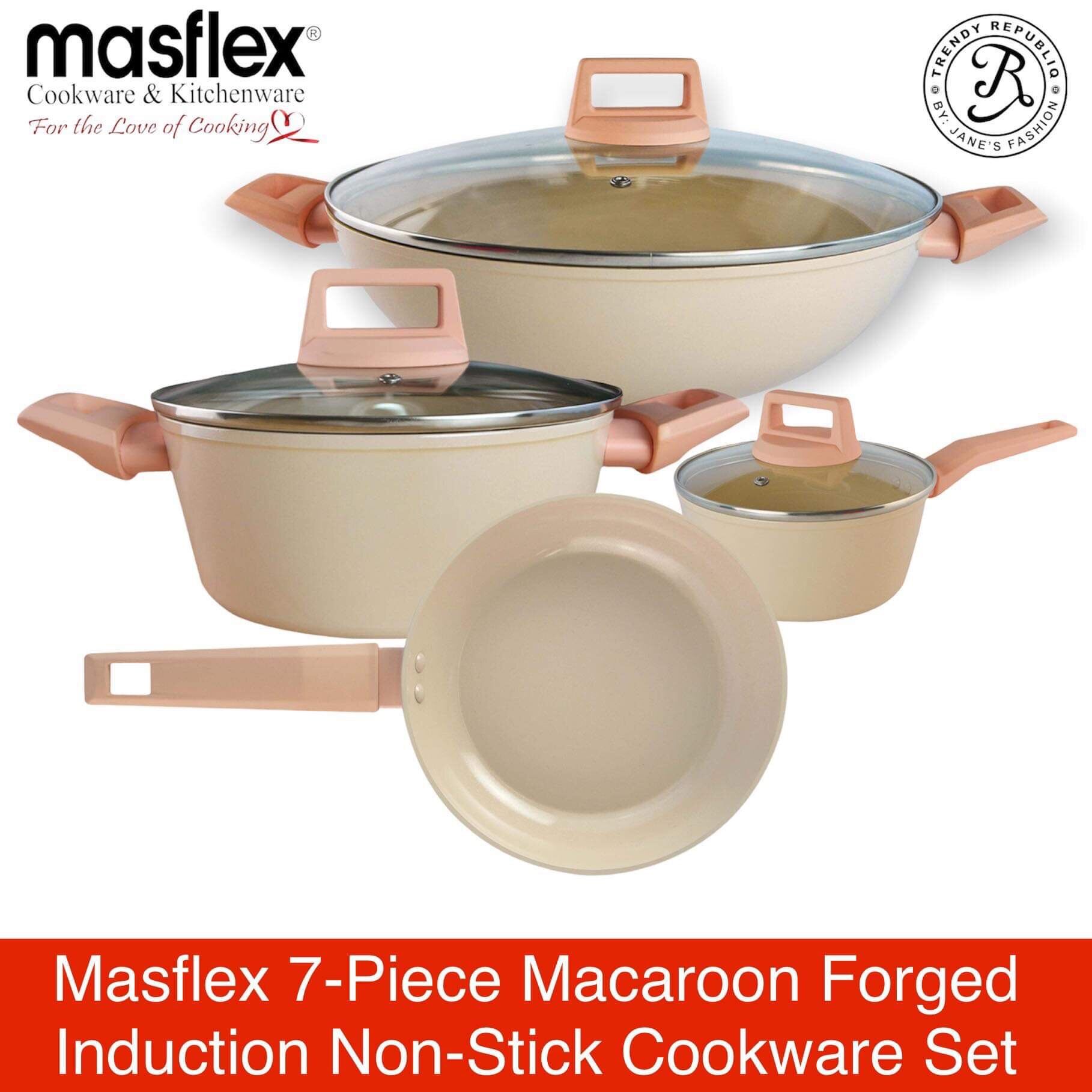 MASFLEX Original 7-pc Macaroon Induction Non-Stick Cookware Set-Cooking ...