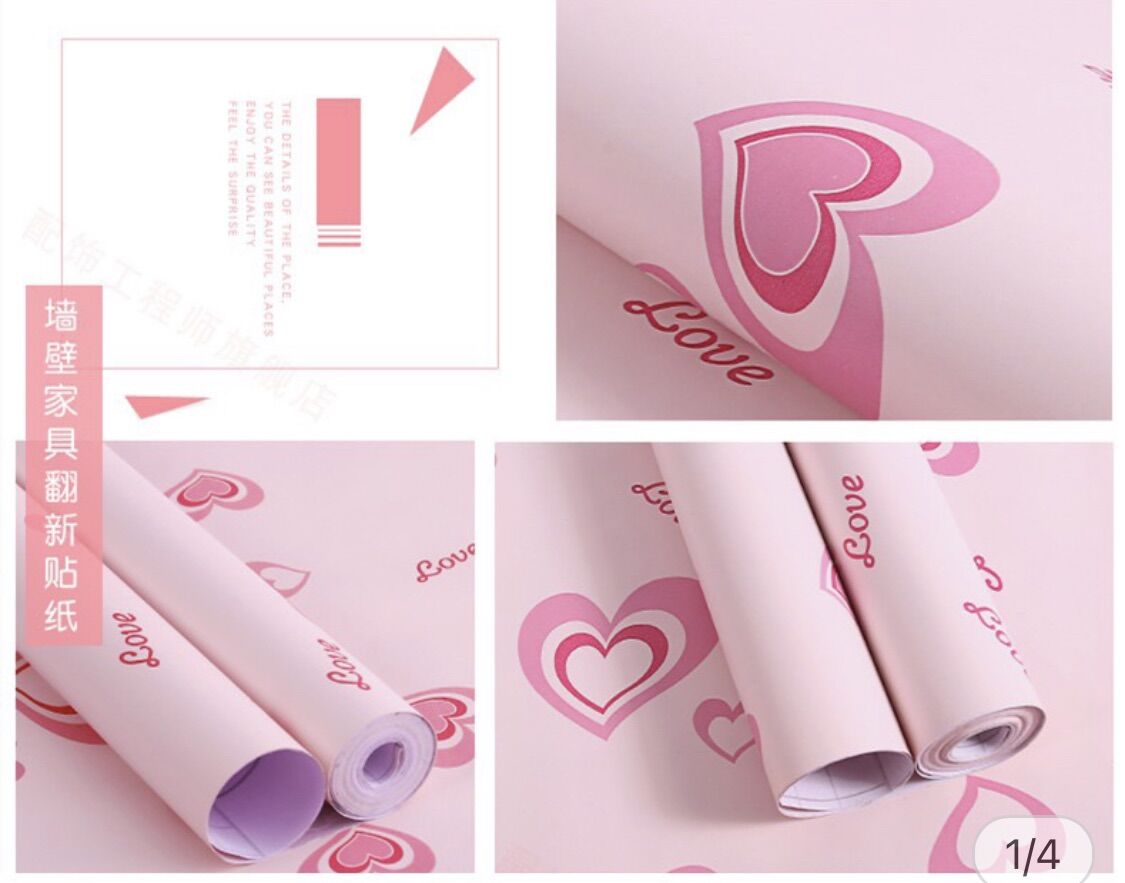 PINK WITH HEARTS WALLPAPER STICKER DESIGN 10METERS*45CM | Lazada PH