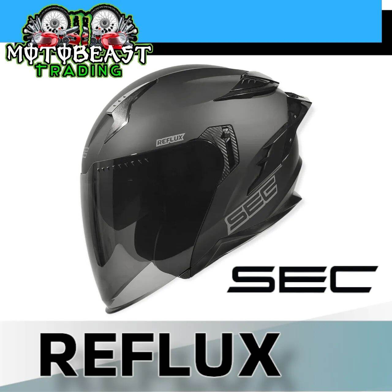 SEC Reflux Half Face Dual Visor Helmet w/ Free Extra Clear Visor and ...
