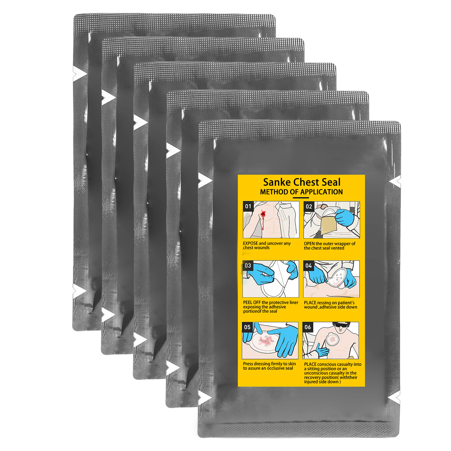 SANKE RESCUE Vent Chest Seal Military Trauma Dressing First Aid Kit ...