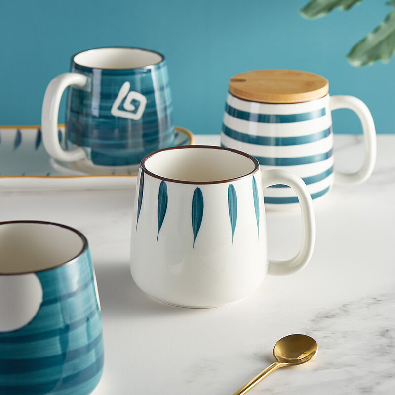 Large Capacity Ceramic Mugs with Lid And Spoon Japanese Style Office ...