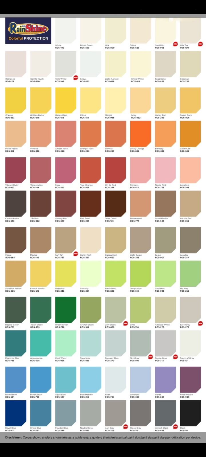 RAIN OR SHINE COLOR CHART COMPLETE GUIDE FOR COLORS ELASTOMERIC ...
