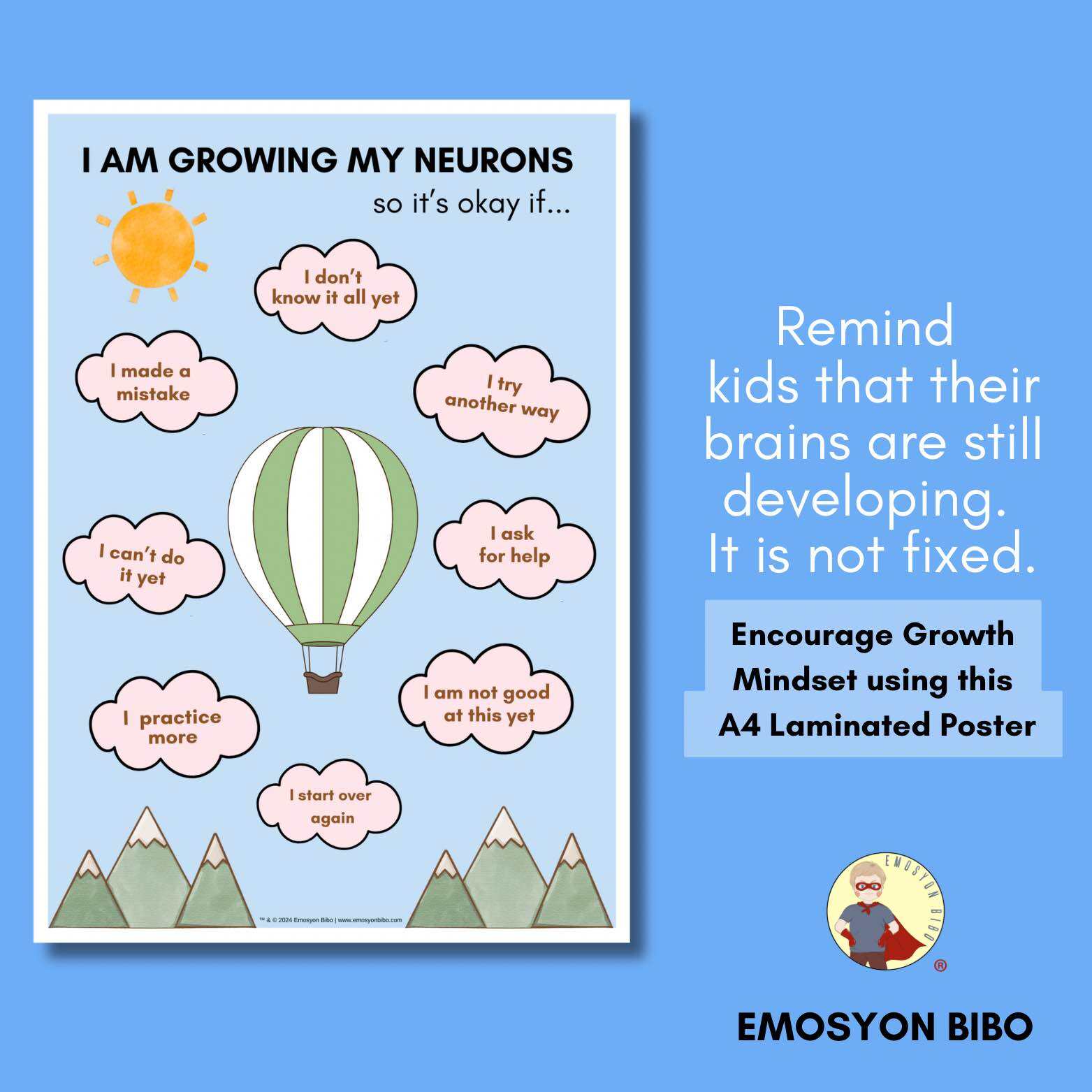 Growth Mindset Posters for Kids - Laminated Educational Wall Chart ...