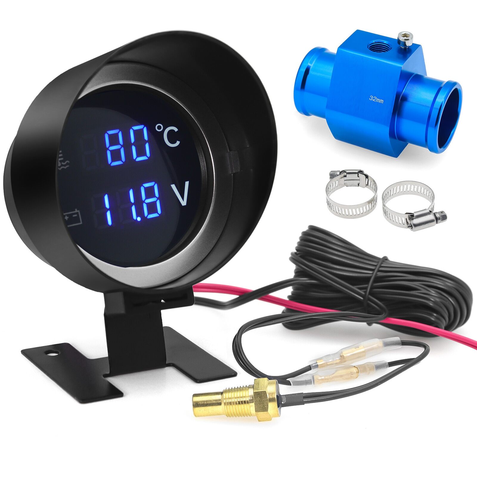 AD Round Led Digital Car Water Temp Gauge + Voltmeter 2in1 Water ...