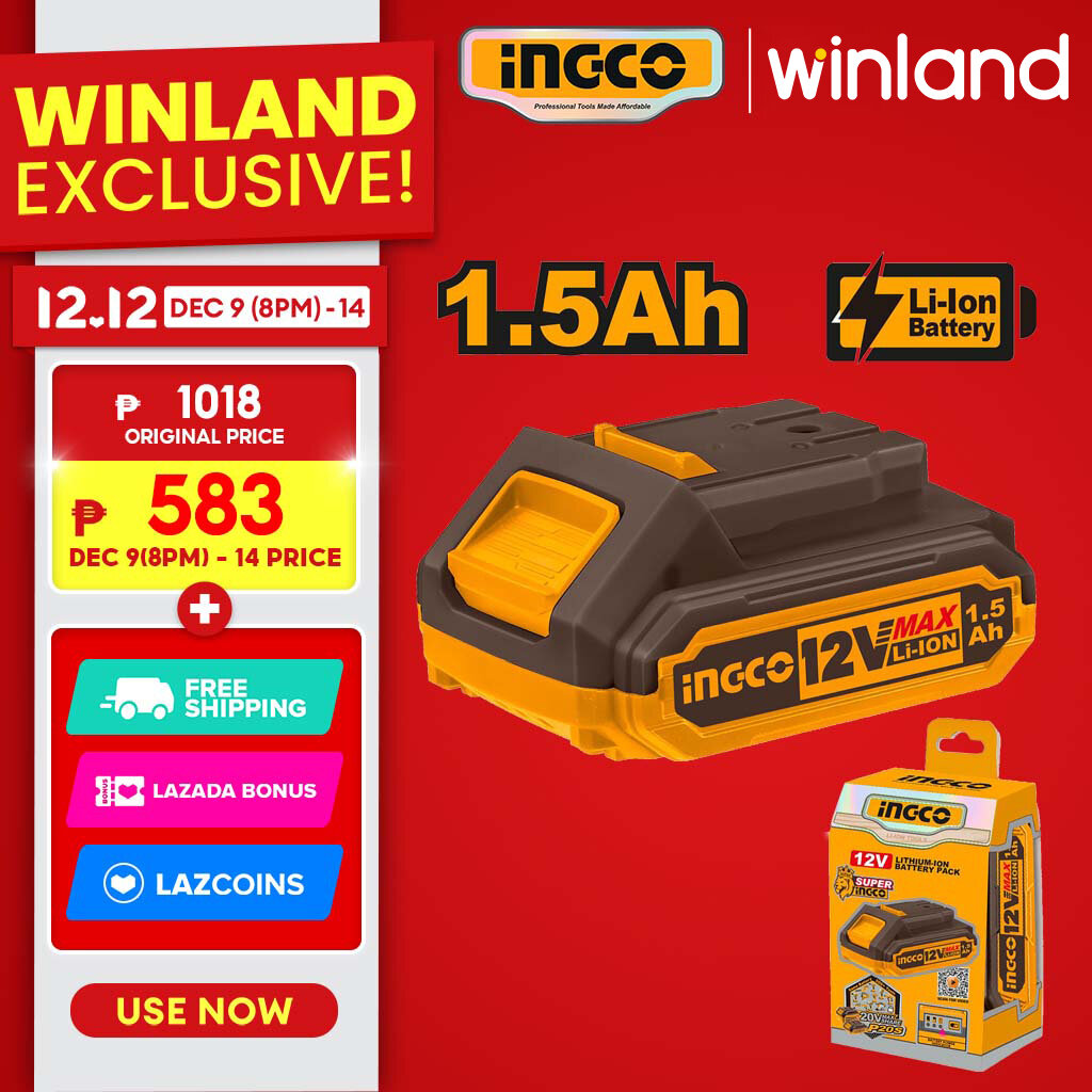 Ingco by Winland 1.5Ah/12V Lithium-Ion Battery Pack for Cordless Power ...
