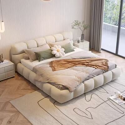 Puff Bed Cream Style Technology Fabric Bed Double Bed Modern Simple and ...
