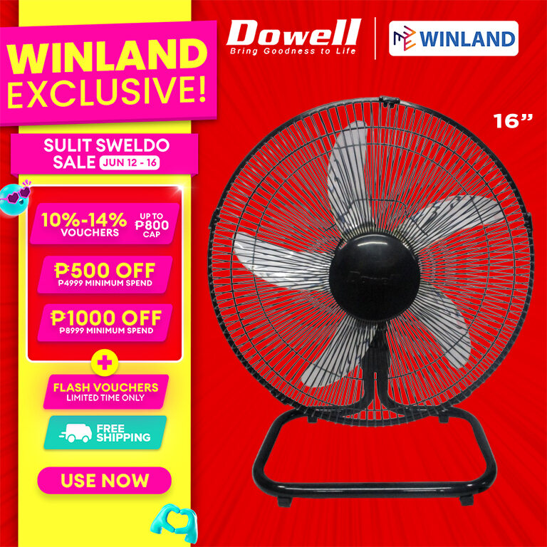 Dowell by Winland 16" Floor Ground Desk Fan 5-Leaf Banana Blade ...