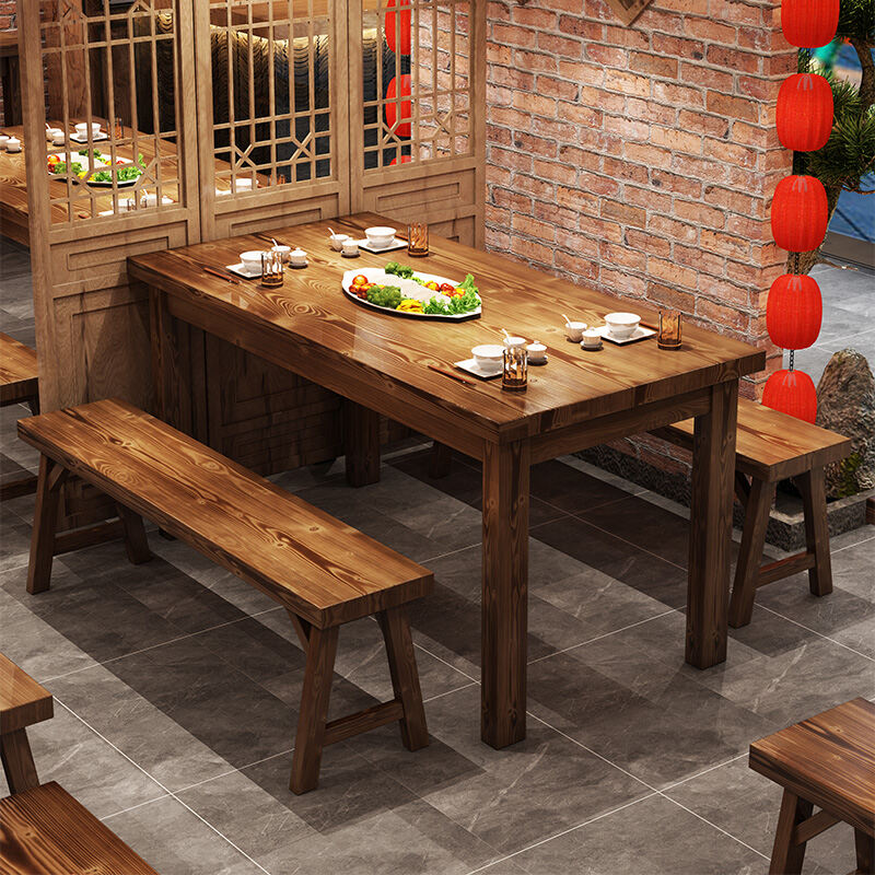 Solid Wood Restaurant Table and Chair Restaurant Fast Food Noodle Shop Snack Shop Barbecue Hot Pot Shop Food Stall Carbonized Dining Table and Chair Set Lazada Lazada PH