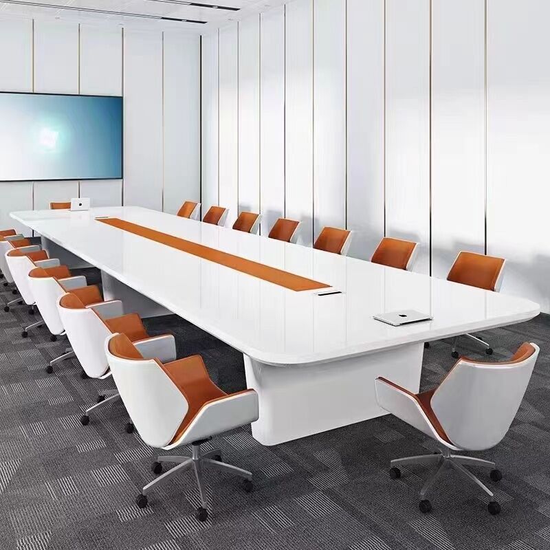 Solid Wood White Baking Finish Conference Table Minimalist Modern ...