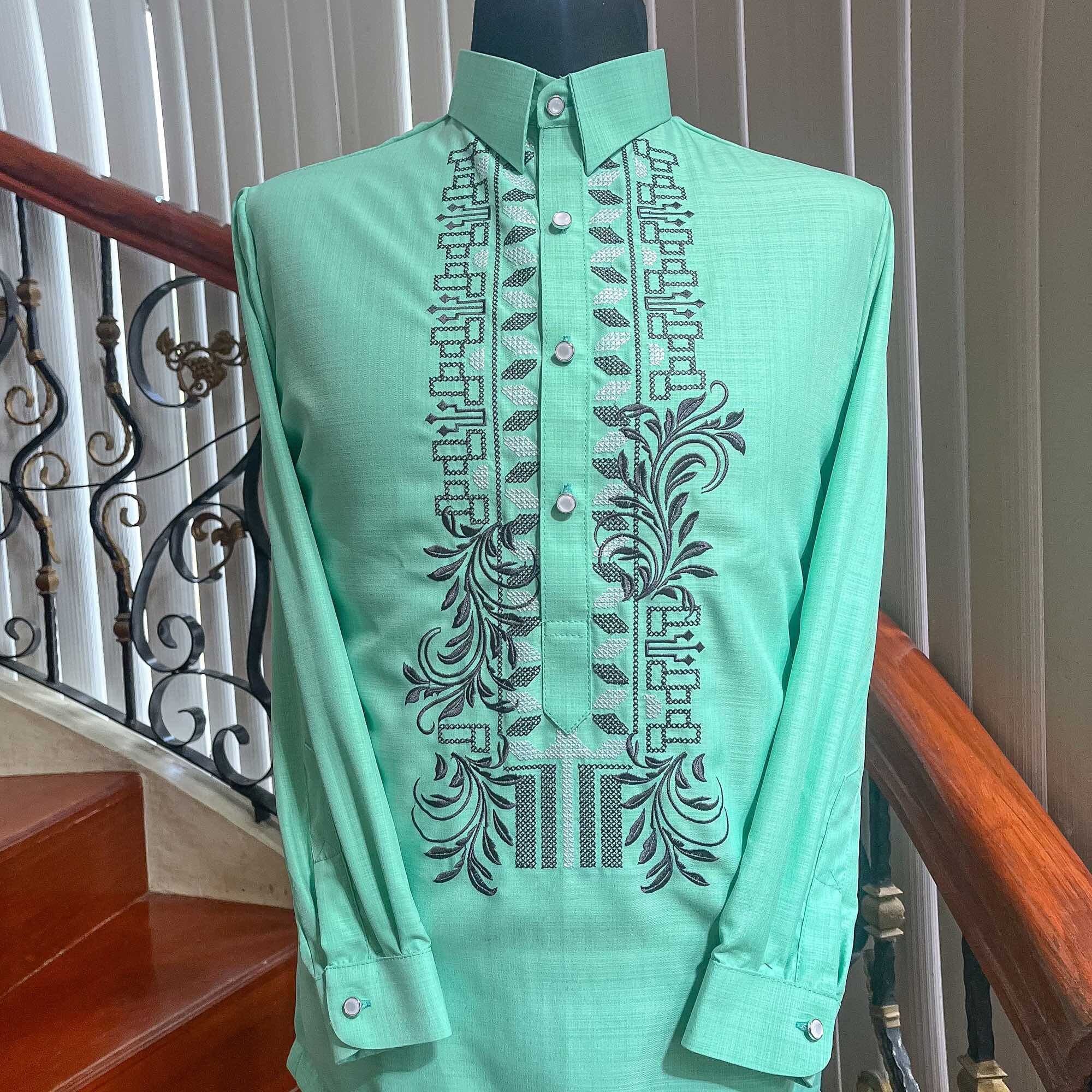 Polo Barong with Computerized Embroidery. Long sleeve. Jade Denim ...