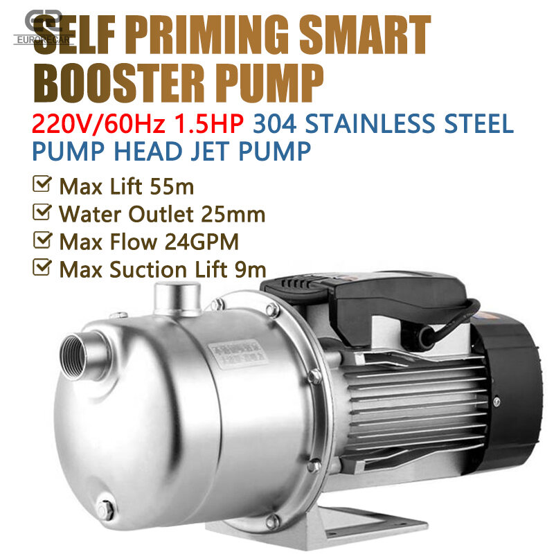 EURORECAR 220V Stainless Steel Jet Pump Automatic Household Self Priming Booster Pump High ...