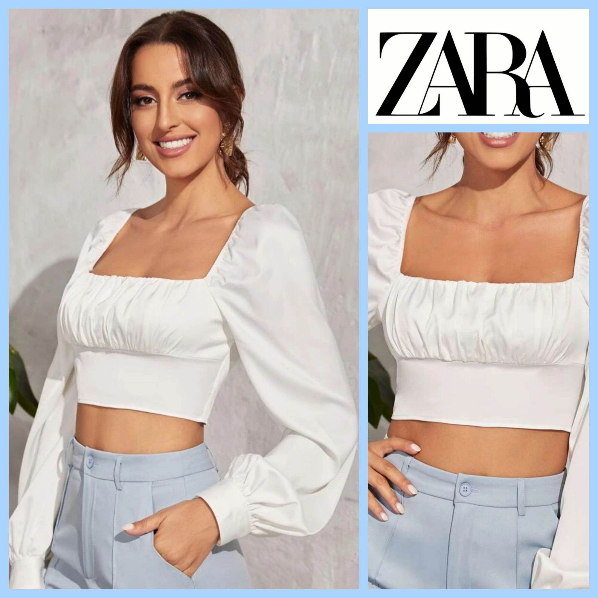 Authentic ZARA Square Neck White Bell Sleeves - Medium | Lazada PH