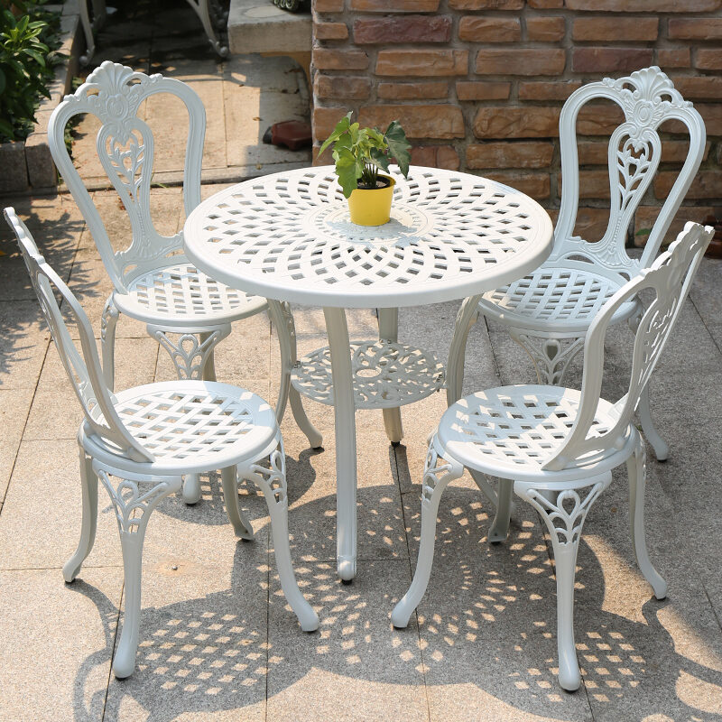 Maike Courtyard Table and Chair Outdoor Dining Tables and Chairs Metal ...