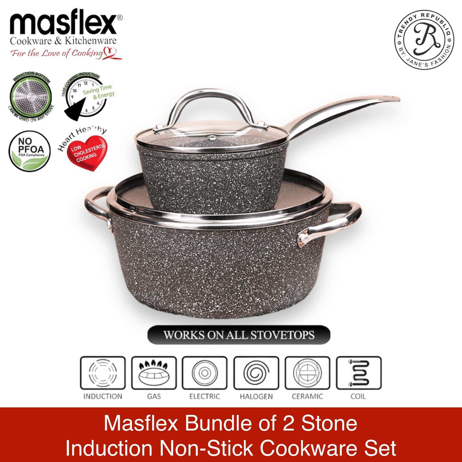 Masflex Original Bundle of 2 Stone Induction Non Stick Cookware Set ...