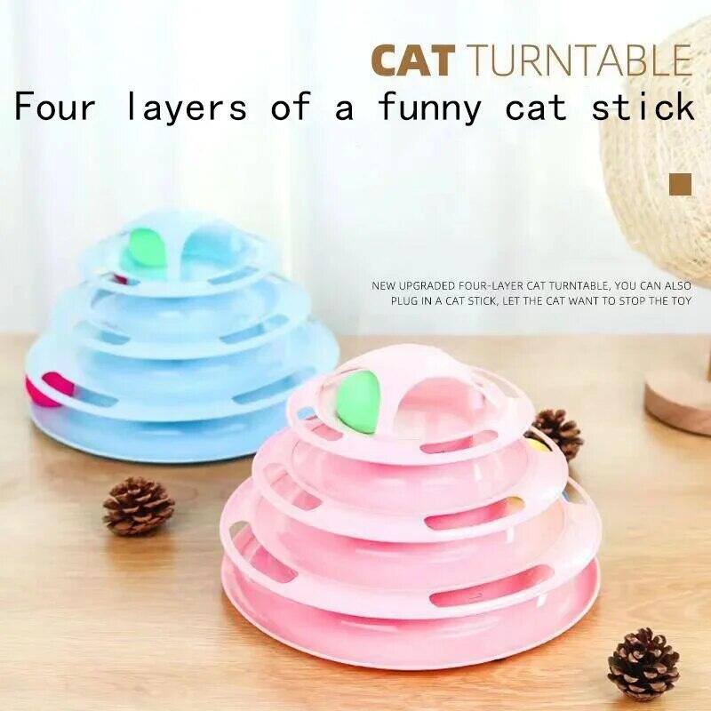 4 Levels Turnable Toys for Cats Accessories Tower Tracks with Balls Cat ...
