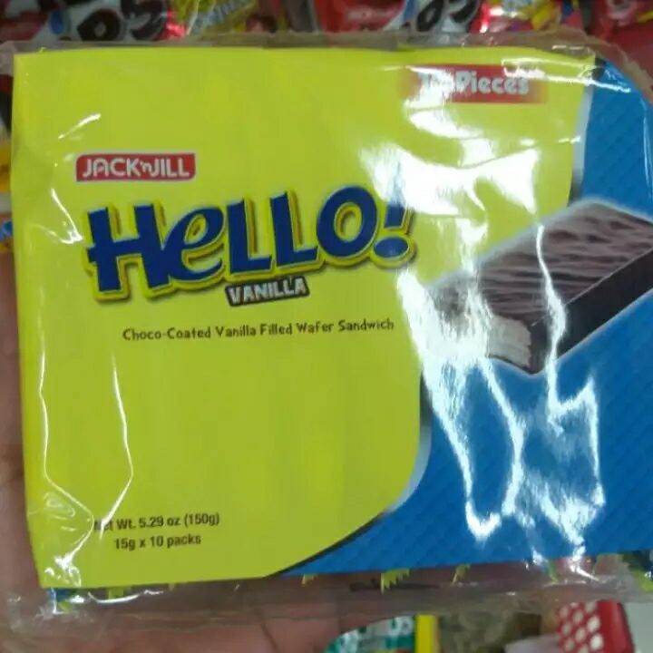 HELLO! VANILLA CHOCO COATED VANILLA FILLED WAFER SANDWICH (15g.x10packs ...