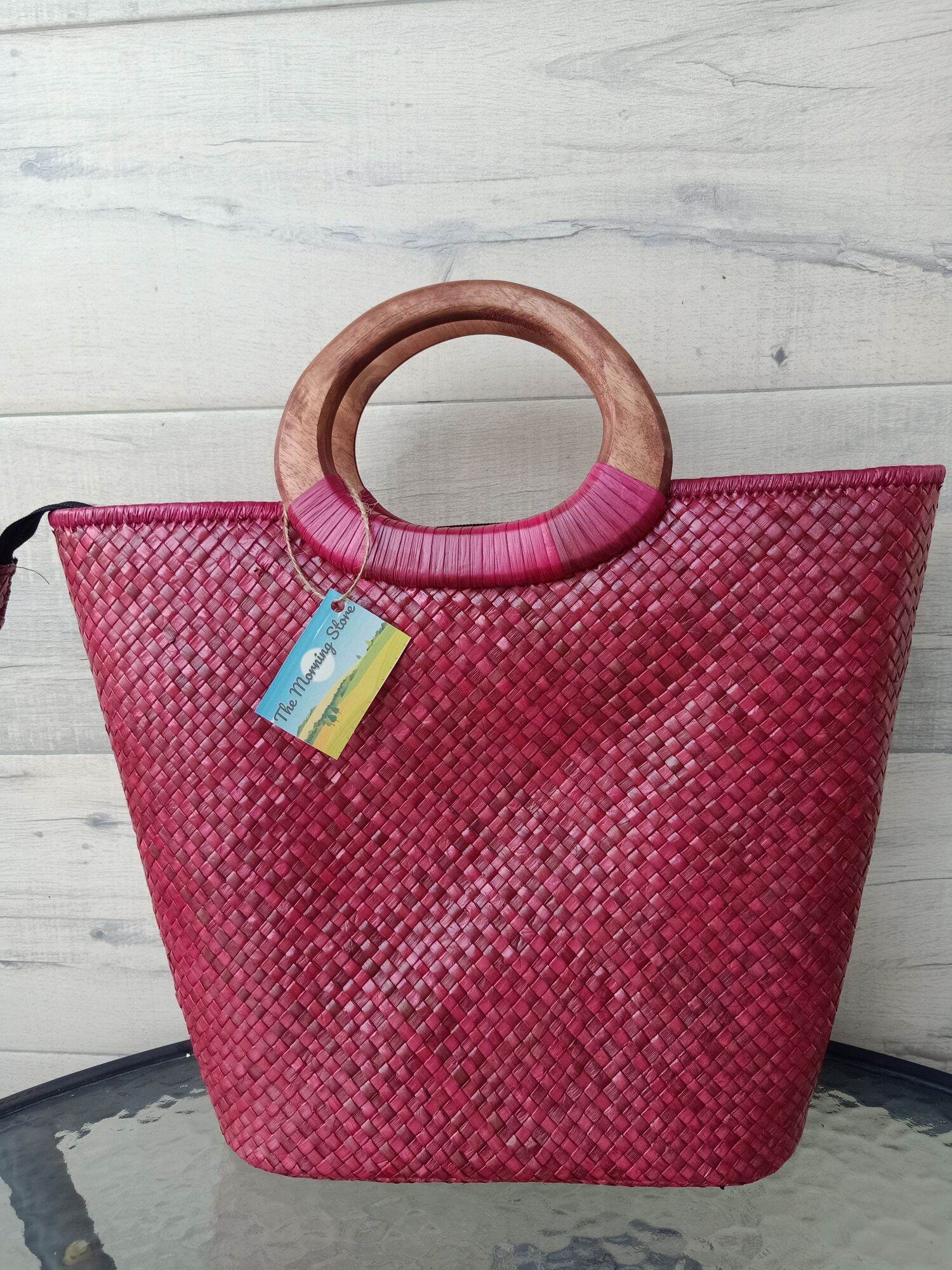 Modern Bayong Bag made from Pandan Leaves with Wood Handle and Zipper ...