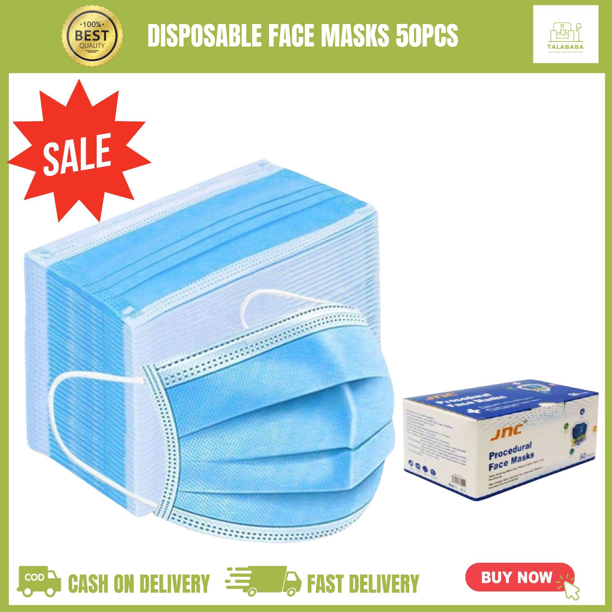 TALABABA High Quality Disposable Face Masks 50pcs - 3 Layer Protection ...