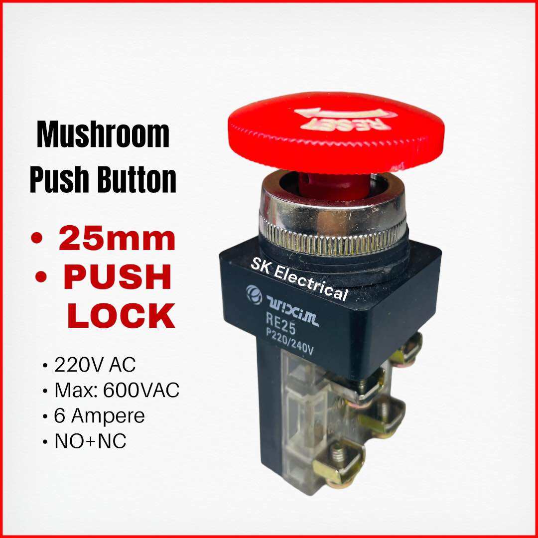 MUSHROOM EMERGENCY STOP PUSH BUTTON | 22mm | 25mm | 30mm | sk electrical | Lazada PH