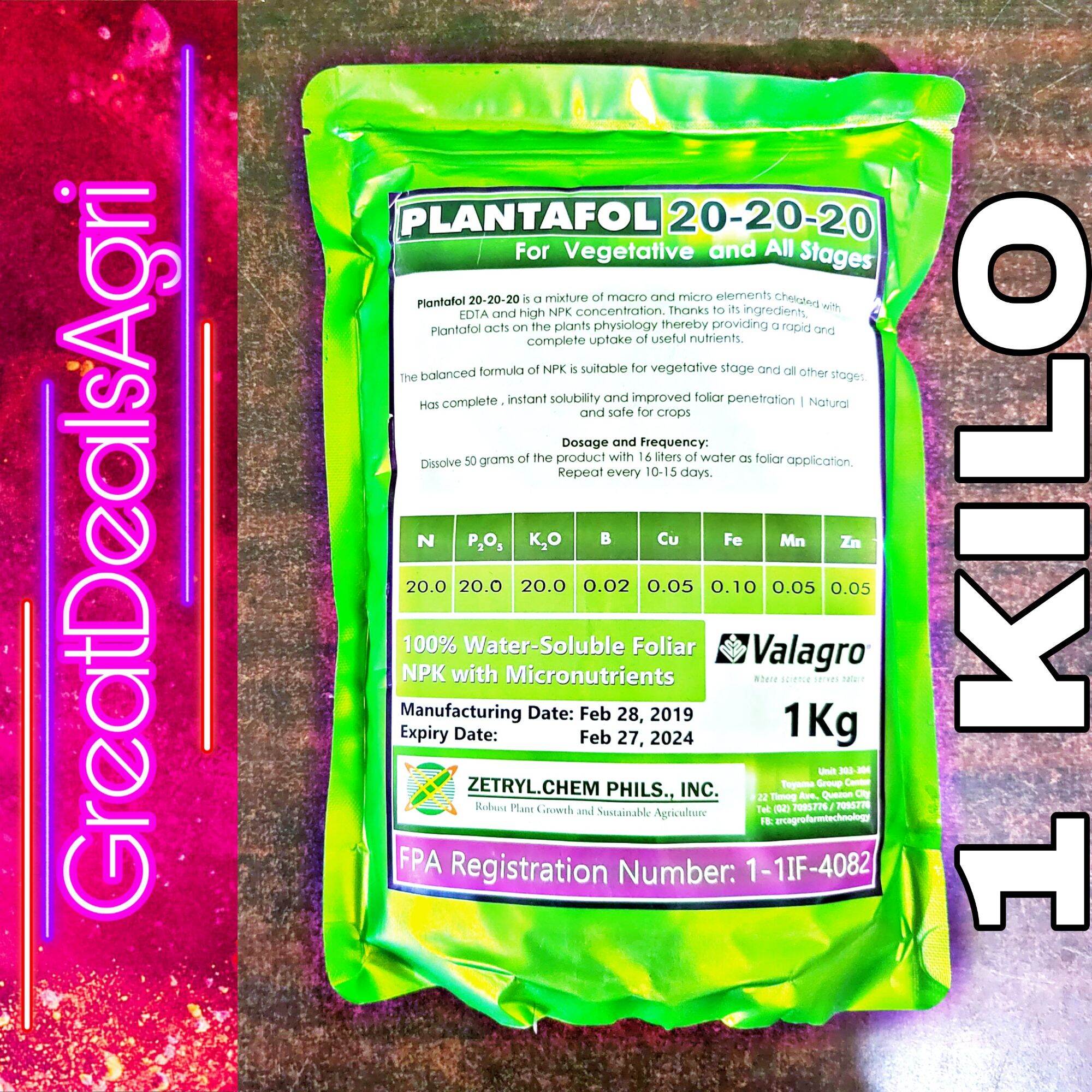 PLANTAFOL 20-20-20 FOLIAR FERTILIZER (1 KILO) VALAGRO ITALY WATER ...