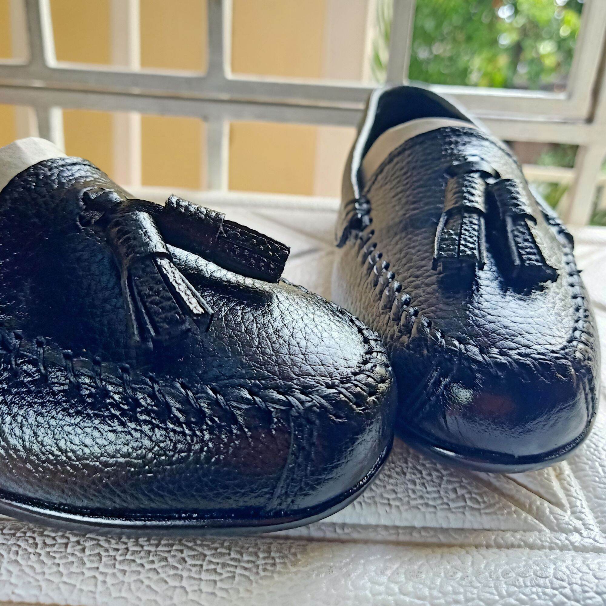 Marikina Made Genuine Leather Shoes for Women TASSEL BLACK Topsiders ...