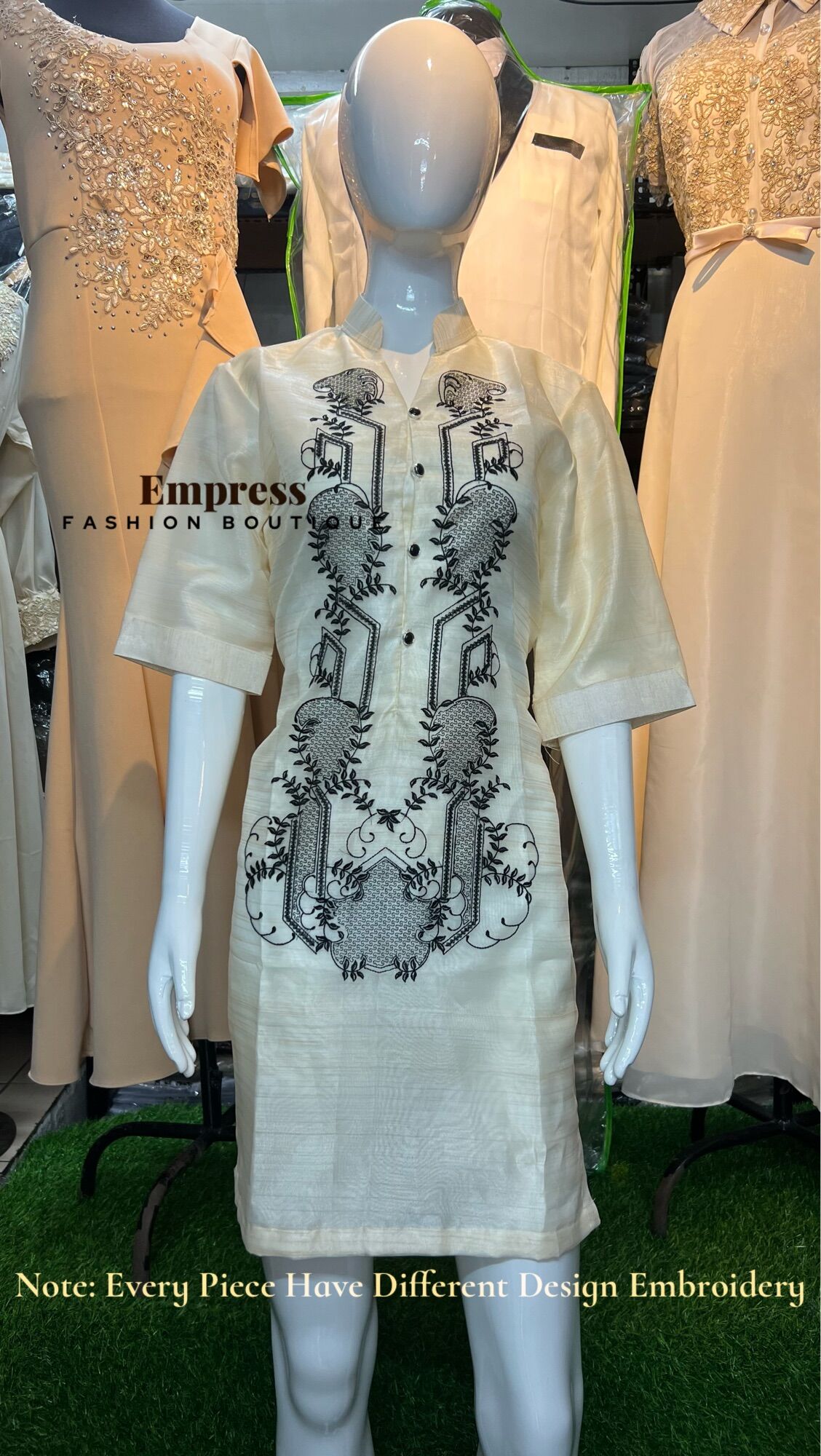 Womens Barong MARIAN DRESS W/ 3/4 Sleeves “ Black Embroidery Design ...