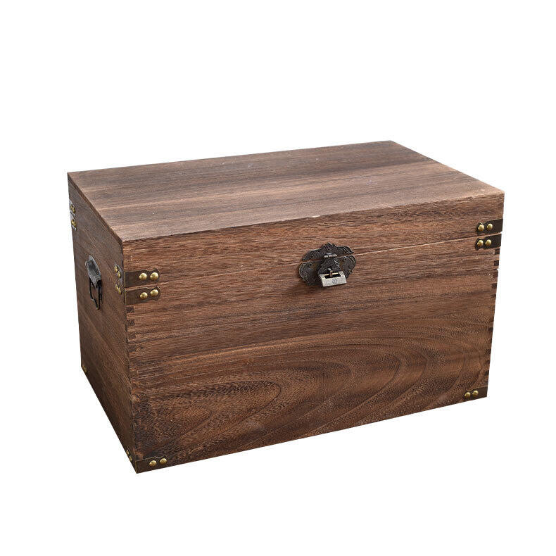 Solid Wood Storage Box Rectangular Wooden Box with Lock Distressed ...