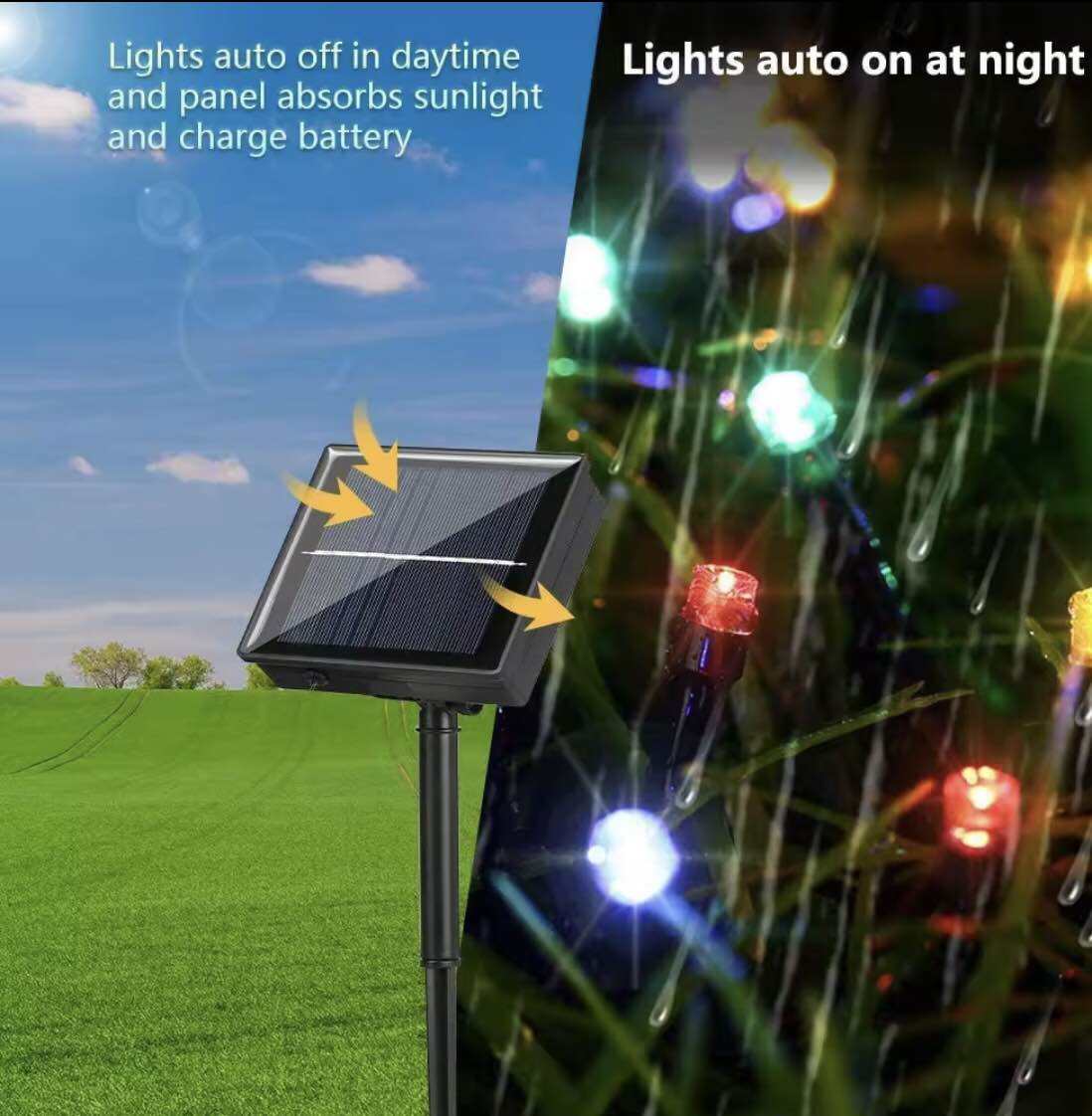 MultiColor String Lights Outdoor 12 Meter 100 LED Solar Powered ...