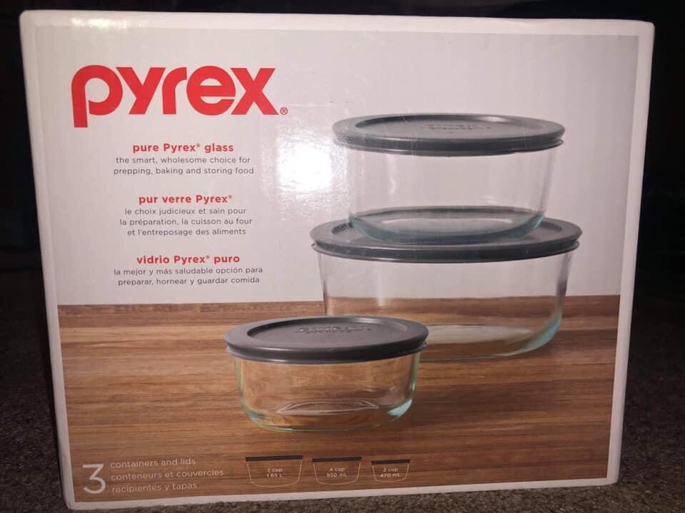 PYREX Container Set with Lid (Measurement: 7 cups, 4 cups and 2 cups ...