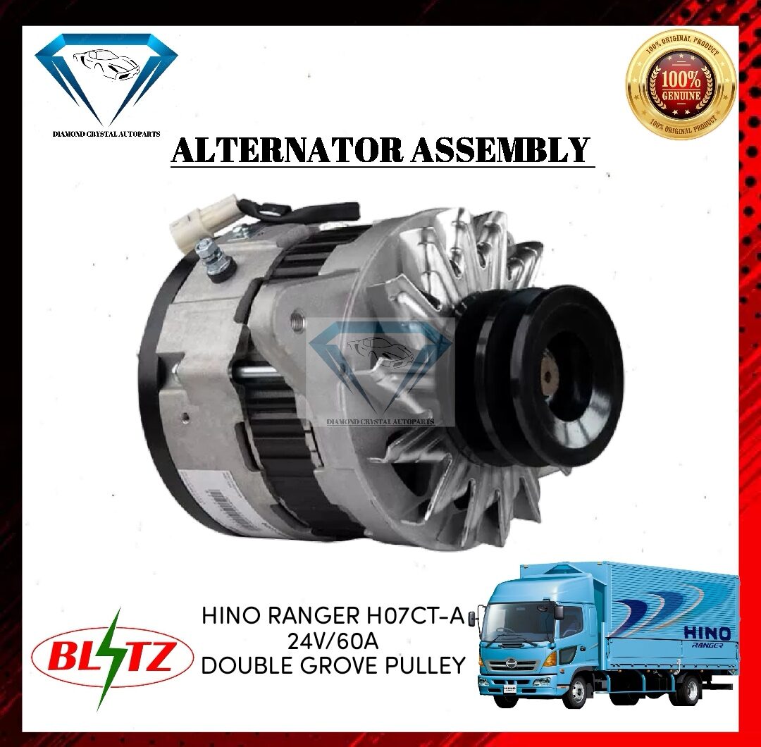 ALTERNATOR ASSEMBLY HINO H07CT-A RANGER 24V/60A DOUBLE PULLEY "BLITZ ...