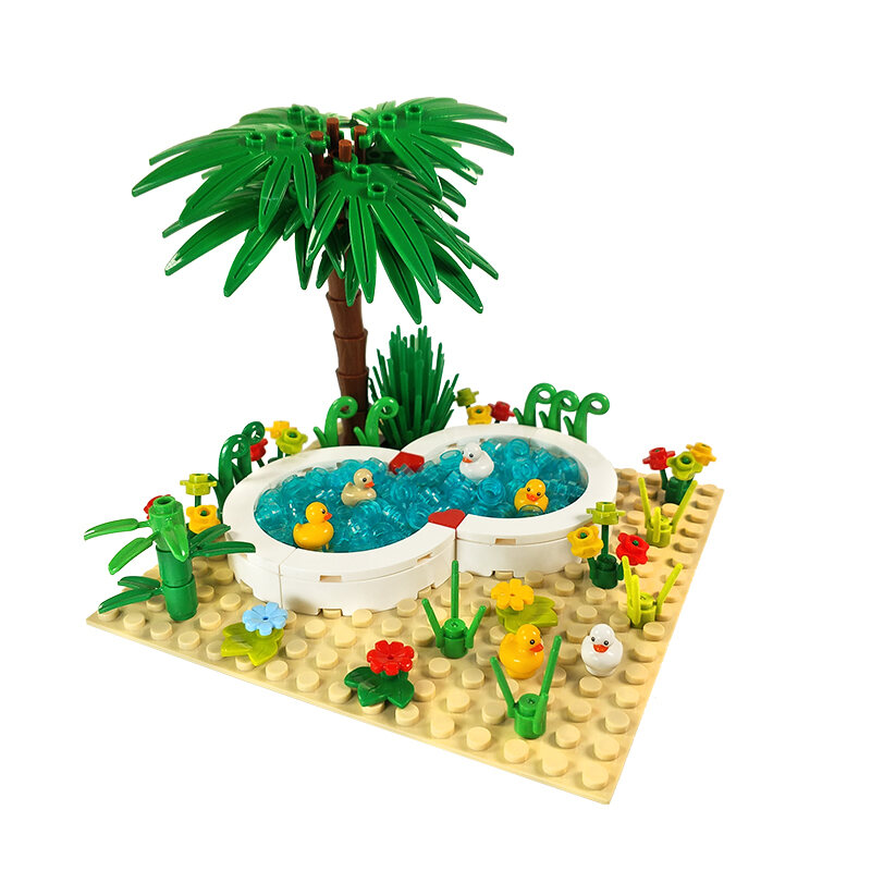 MOC Small Particle Building Blocks Duck Playing Water Lotus Pond Duck ...