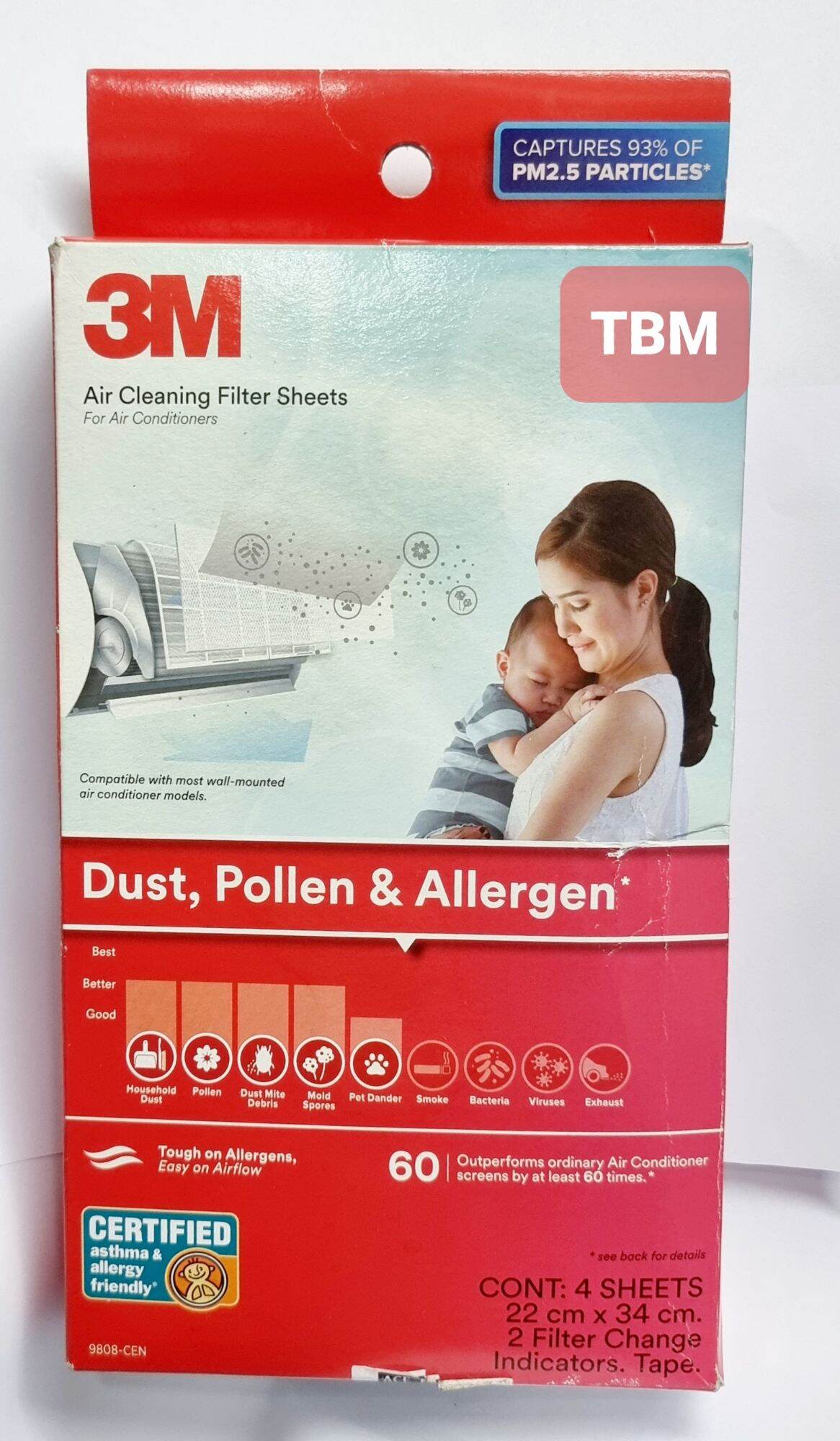3M Dust Pollen & Allergen Air Condition Filter Sheets 22cm x 34 cm 4 ...