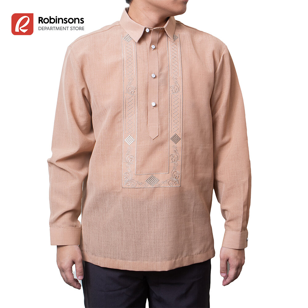 Executive Men's Longsleeves Jusi Barong with Embroidery (Khaki) | Lazada PH